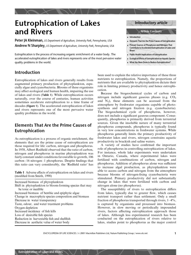 Eutrophication of Lakes | PDF | Eutrophication | Water Quality