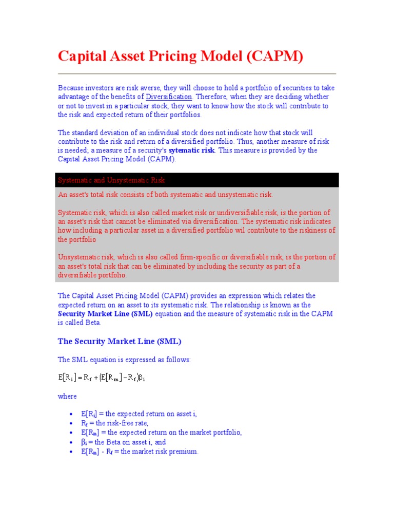 Understanding CAPM and Systematic Risk | PDF | Capital Asset Pricing ...