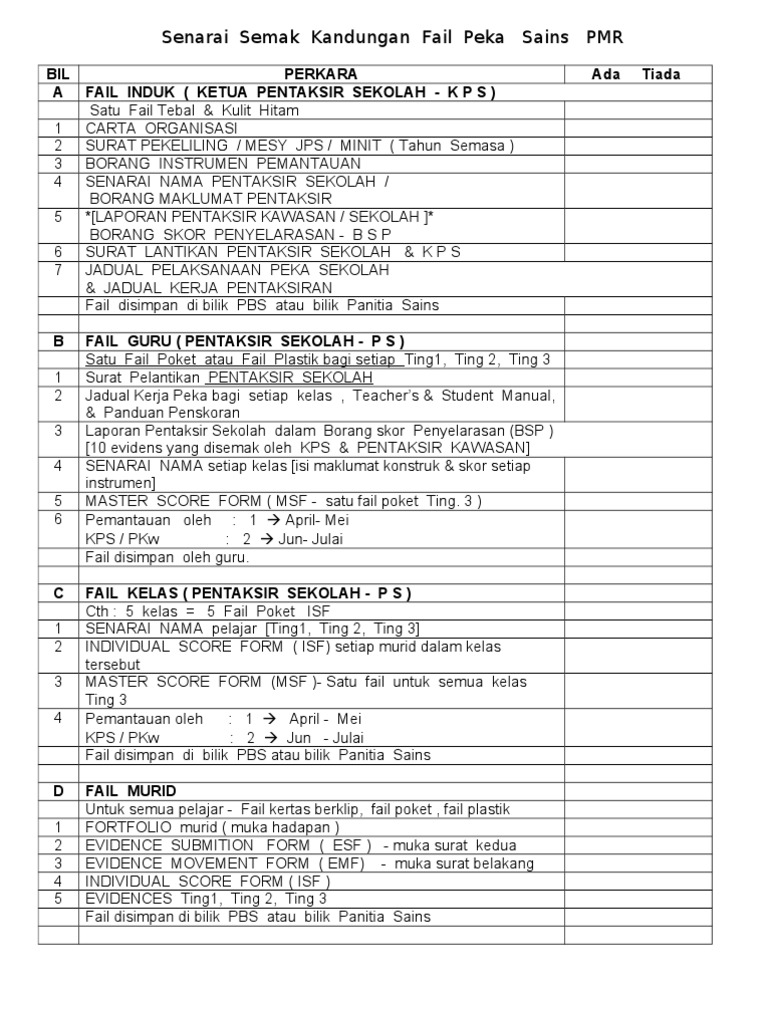 Senarai Semak Kandungan Fail | PDF