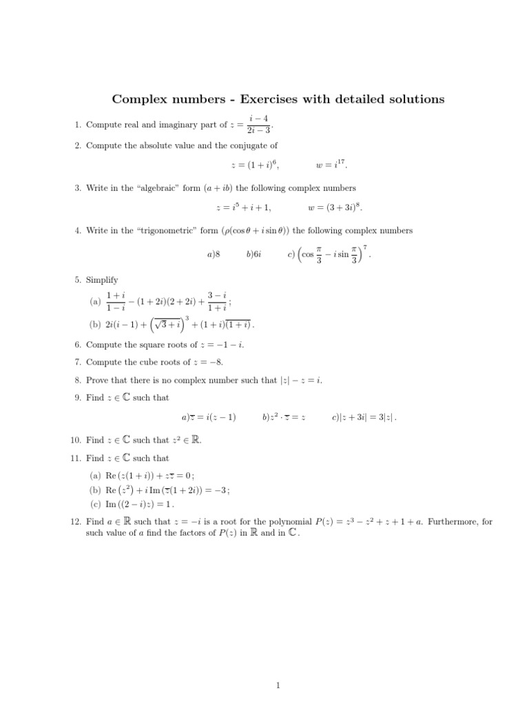 Complex Numbers Exercises | PDF | Trigonometric Functions | Complex Number