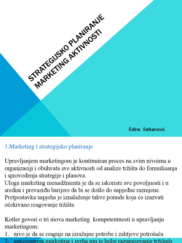 Strategijsko Planiranje Marketing Aktivnosti | PDF