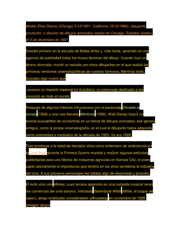 Walter Elias Disney - Docx TRABAJOP TLR | PDF | Walt Disney | Ocio