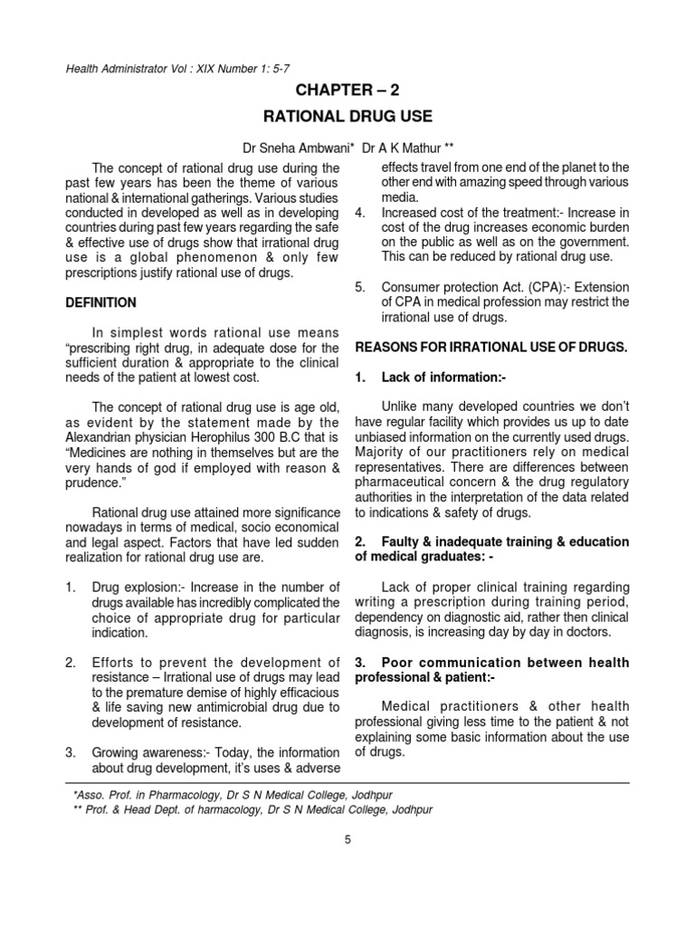 Chapter - 2 Rational Drug Use: Health Administrator Vol: XIX Number 1: ...