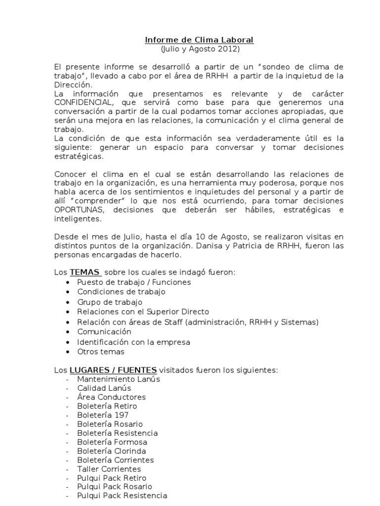 Informe de Clima Laboral | PDF | Grupo de trabajo | Encuesta de opinión