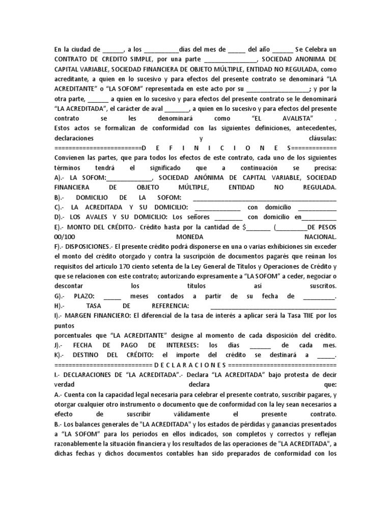 Contrato Sofom | PDF | Interés | Pagos