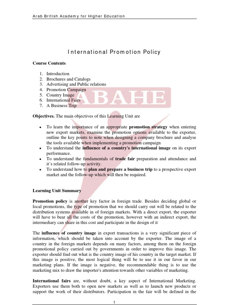 International Promotion Policy | PDF | Promotion (Marketing) | Exports