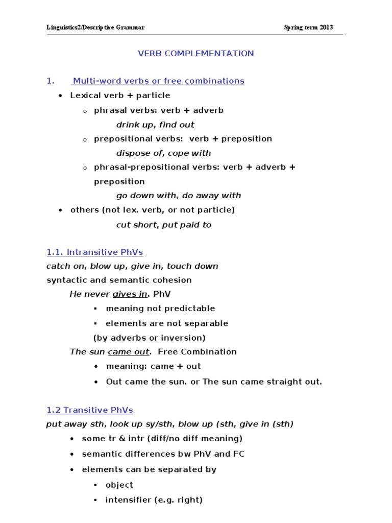 Verb Complementation | PDF | Lexical Semantics | Verb