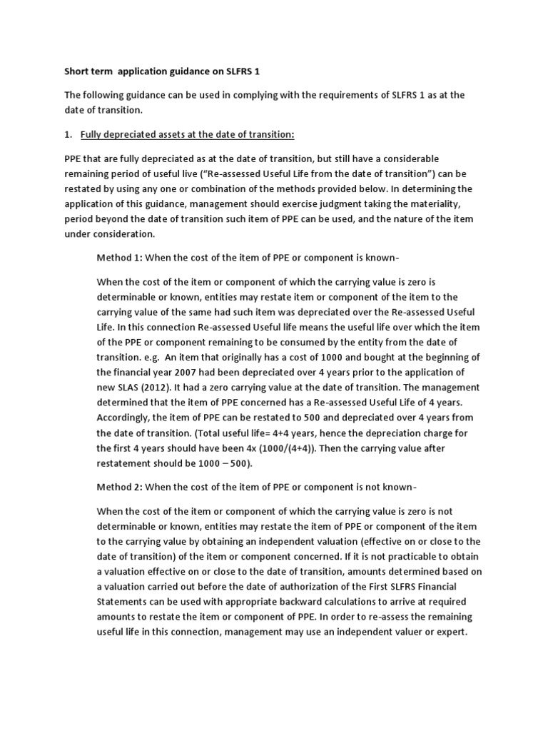 Short Term Application Guidance On SLFRS 1 | PDF | Book Value ...