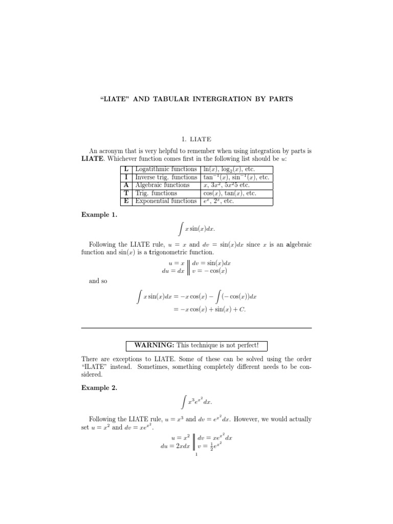 Liate and Tabular Intergration by Parts | Space | Physics & Mathematics