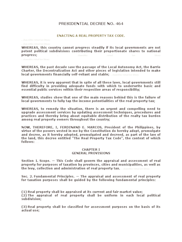 PD 464 - Real Property Tax Code | Download Free PDF | Property Tax ...