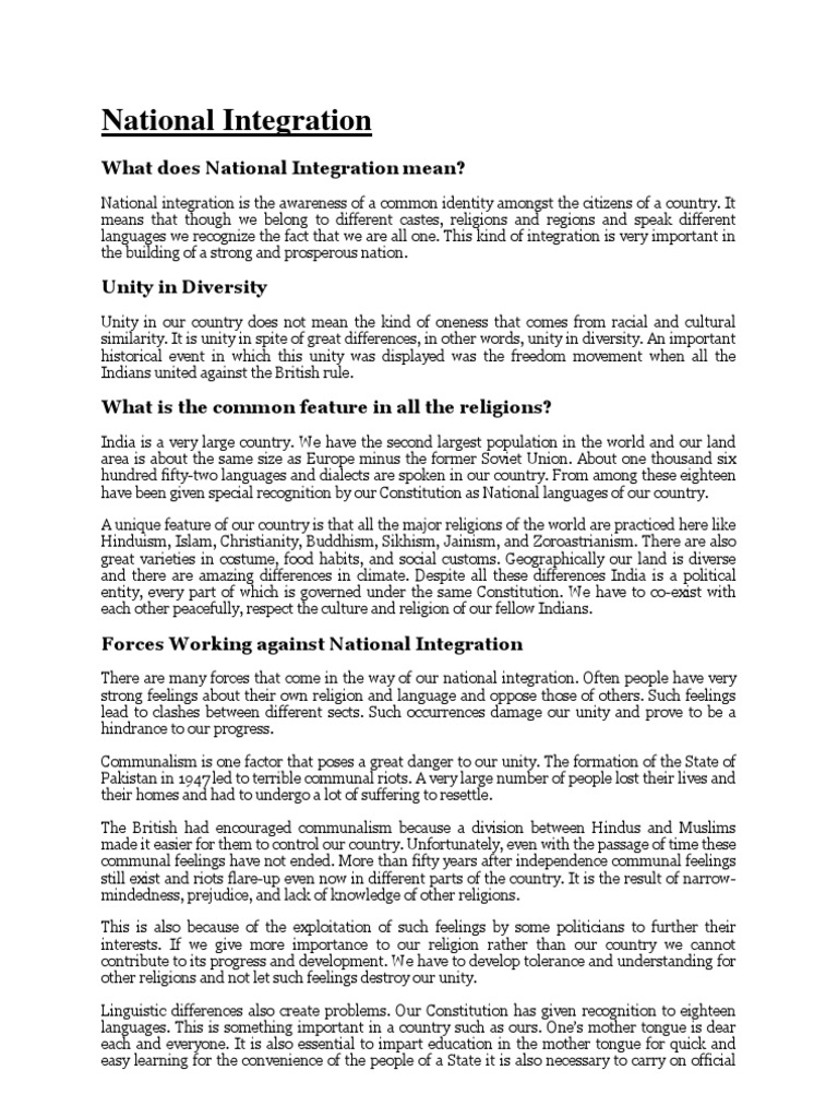 National Integration - Tourism in India | PDF | Tourism | Multiculturalism