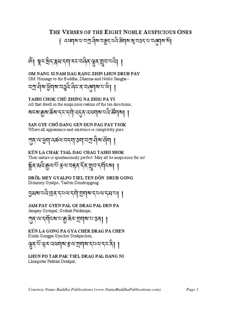 Eight Noble Ones Tashi - Prayer | PDF | Schools Of Buddhism | Religious ...