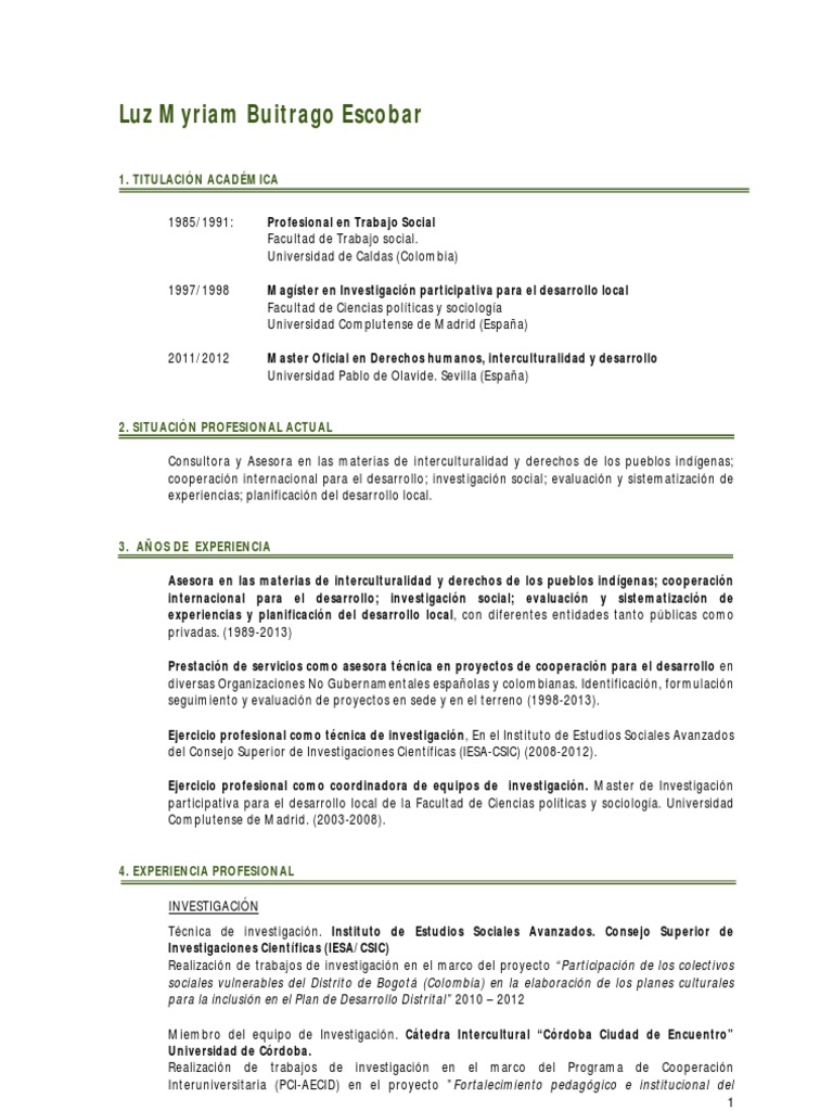 Curriculum Vitae Luz Myriam Buitrago | PDF | Madrid | Universidad