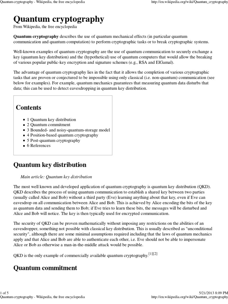 Quantum Cryptography - Wikipedia, The Free Encyclopedia | PDF ...