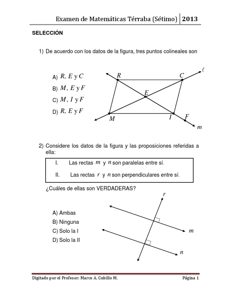 Examen de Matemáticas Séptimo 2013 | PDF | Rectángulo | Triángulo