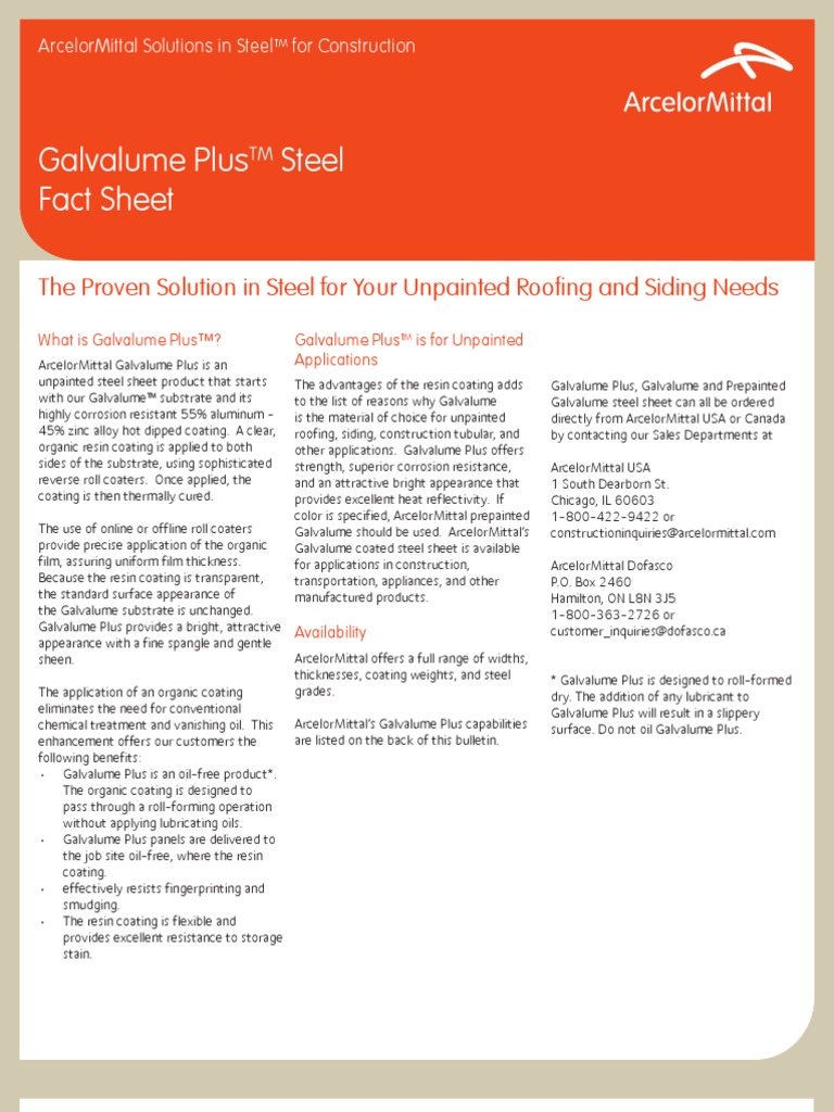 Galvalume Plus PDF | PDF | Sheet Metal | Steel