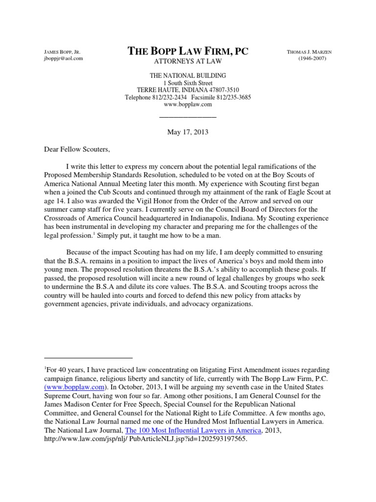 Jim Bopp's Letter To Boy Scouts of America (BSA) | PDF | Boy Scouts Of ...