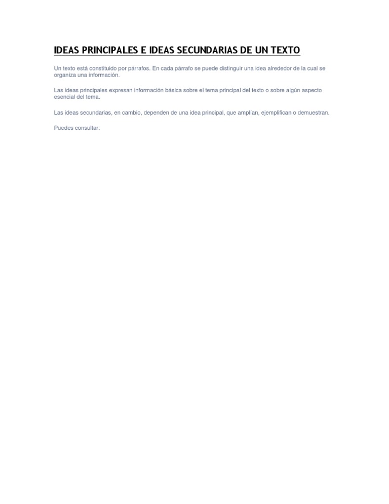Ideas Principales e Ideas Secundarias de Un Texto | PDF