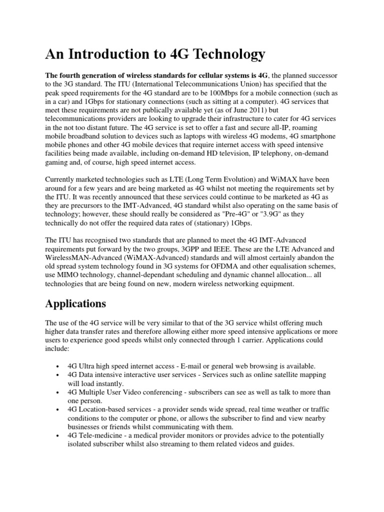 An Introduction To 4g Technology Pdf 4 G Lte Telecommunication