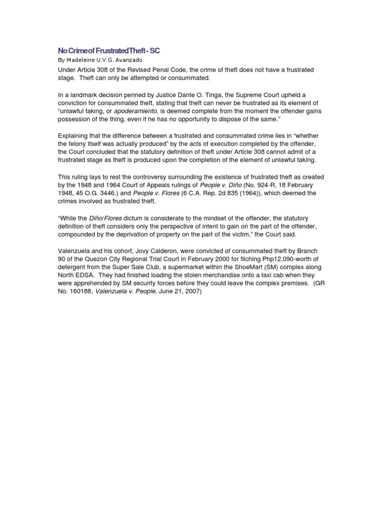 No Crime of Frustrated Theft | PDF | Law