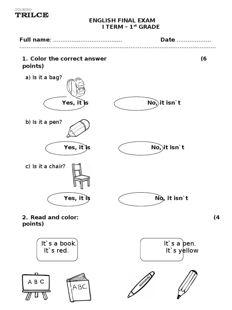 Grade 1 English Final Exam Paper | PDF