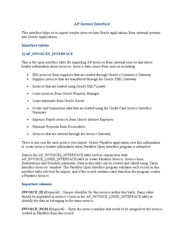 AP Invoice Interface | PDF | Invoice | Oracle Database