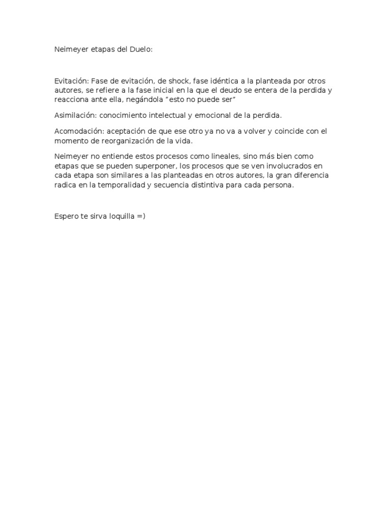Etapas del duelo según Neimeyer | PDF | Relaciones personales, crianza ...
