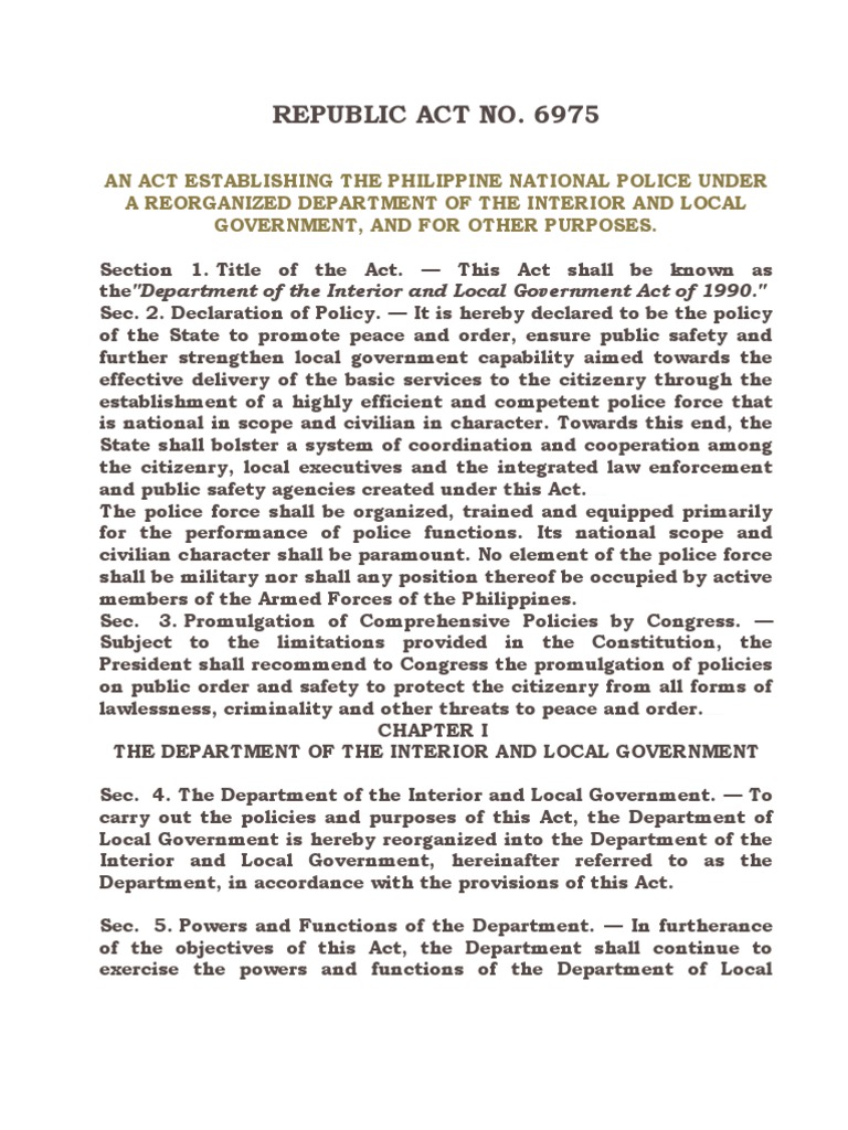 RA 6975-Department of The Interior and Local Govt Act of 1990 | PDF ...