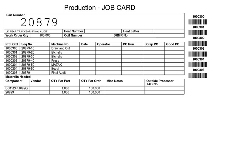 Final Audit Job Card for JK Rear Trackbar | PDF