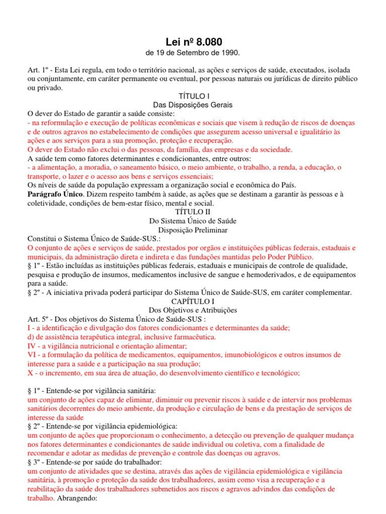 Resumo Lei 8080-90 | Download grátis PDF | Epidemiologia | Serviços ...