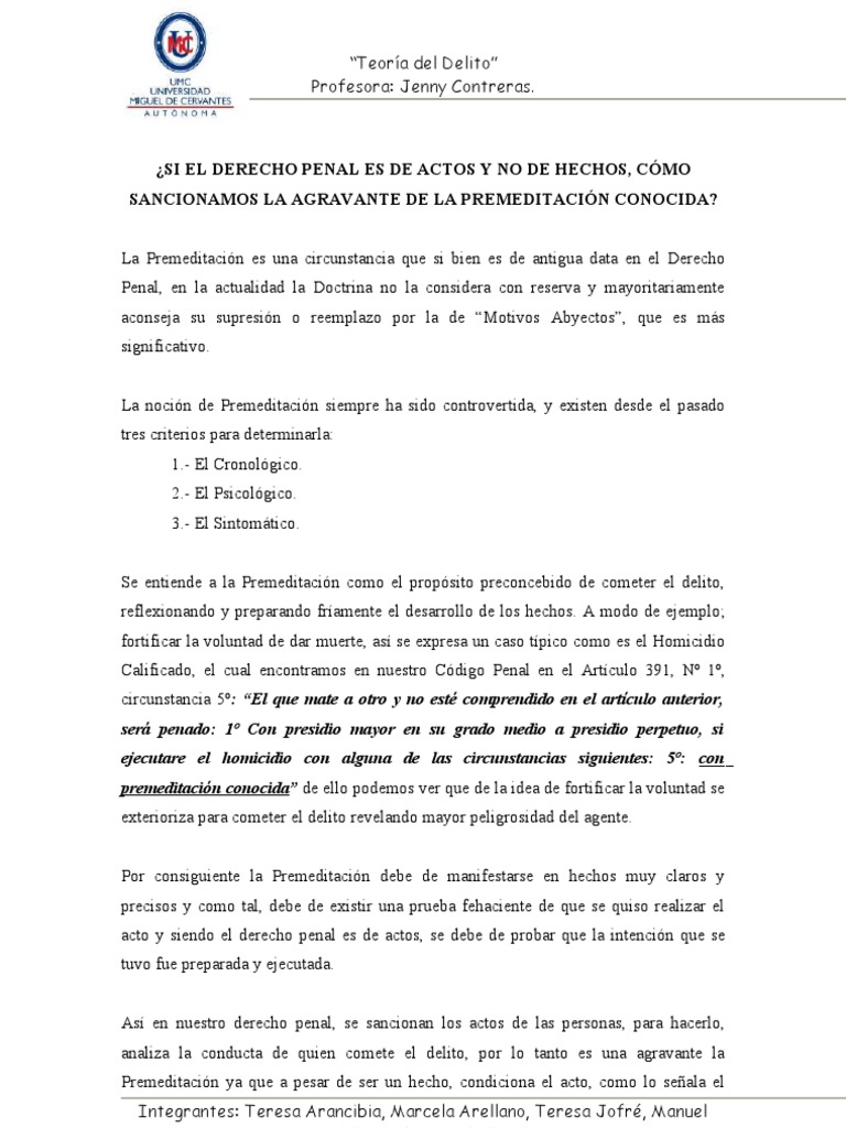 Teoría Del Delito Premeditación | PDF | Delito | Derecho penal
