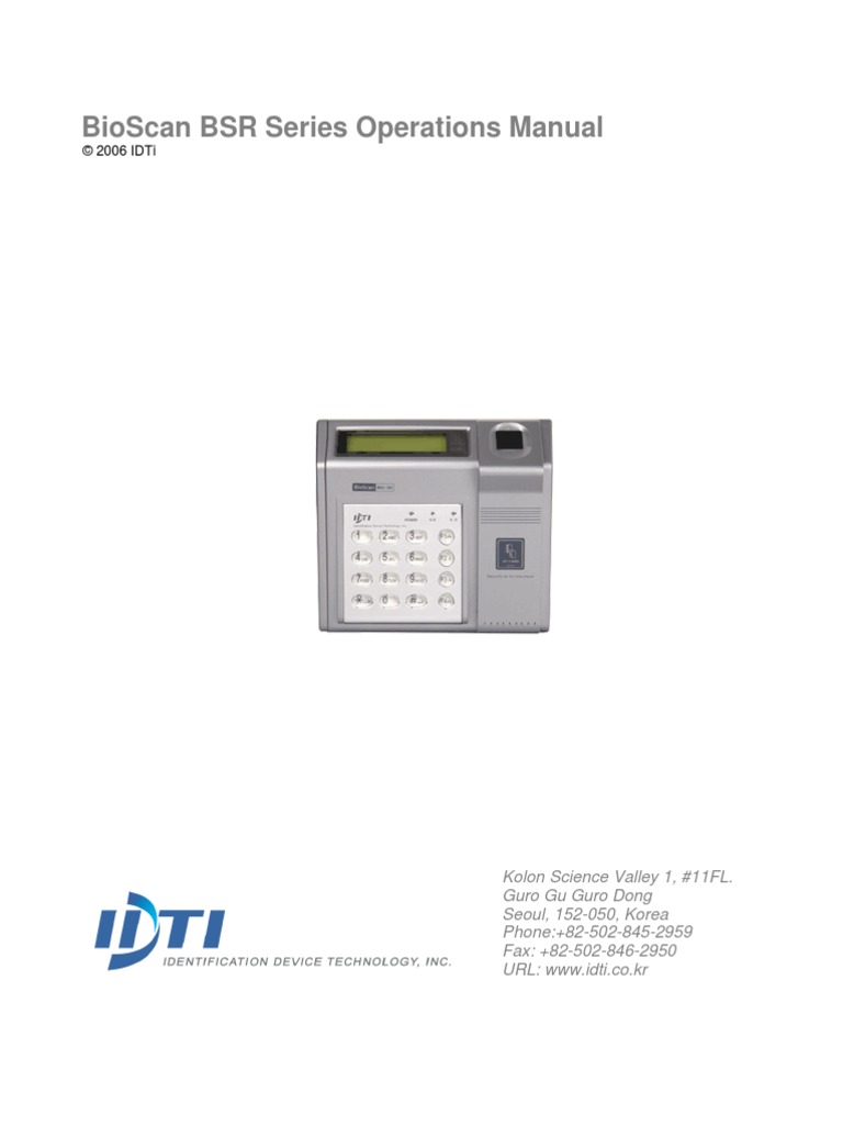 BioScan BSR Series Operations Manual | PDF | Access Control | Fingerprint