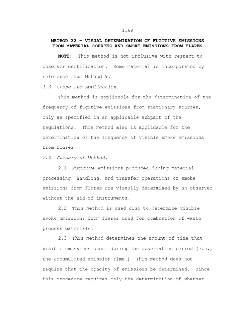 Method 22 - Visual Determination of Fugitive Emissions From Material ...