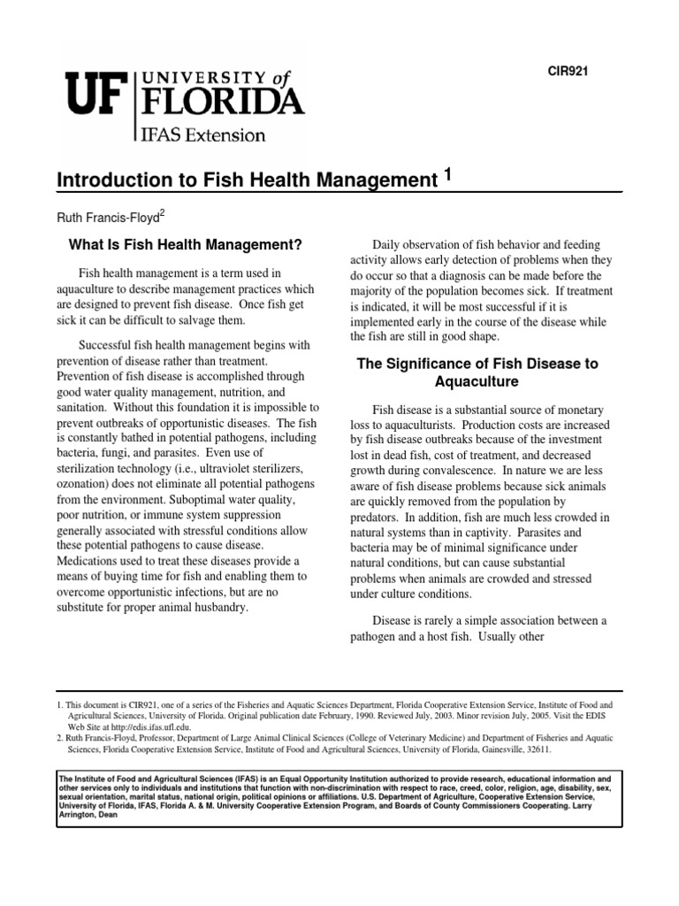 Introduction To Fish Health Management | PDF | Infection | Aquaculture