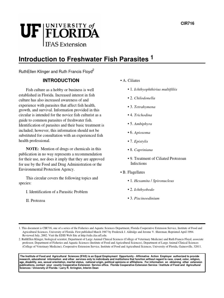Introduction To Freshwater Fish Parasites | PDF | Fish | Infection
