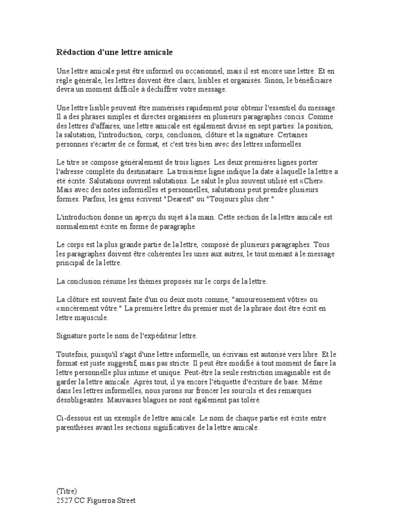 Rédaction Lettre Amicale | PDF