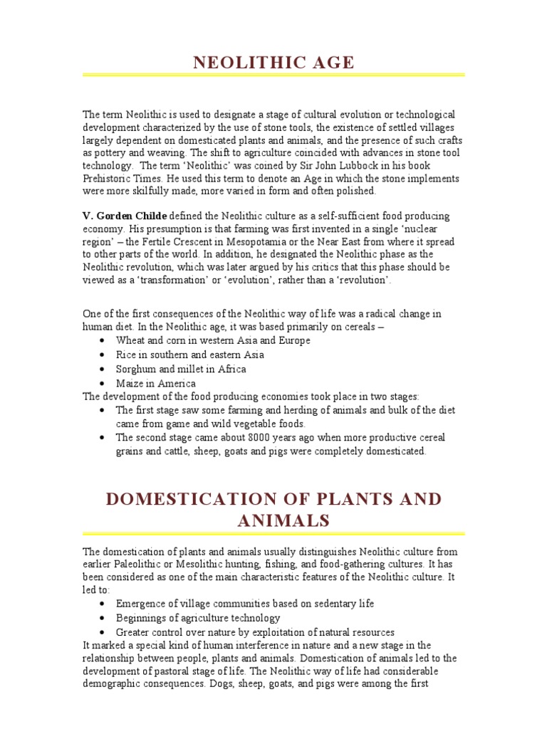 Neolithic Domestication Of Plants And Animals