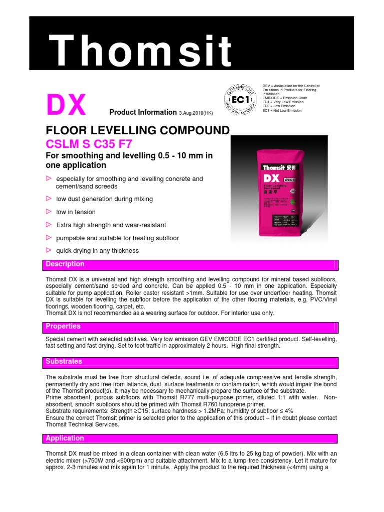 5.thomsit DX Self Levelling - 3-Aug-10 | PDF | Flooring | Personal ...