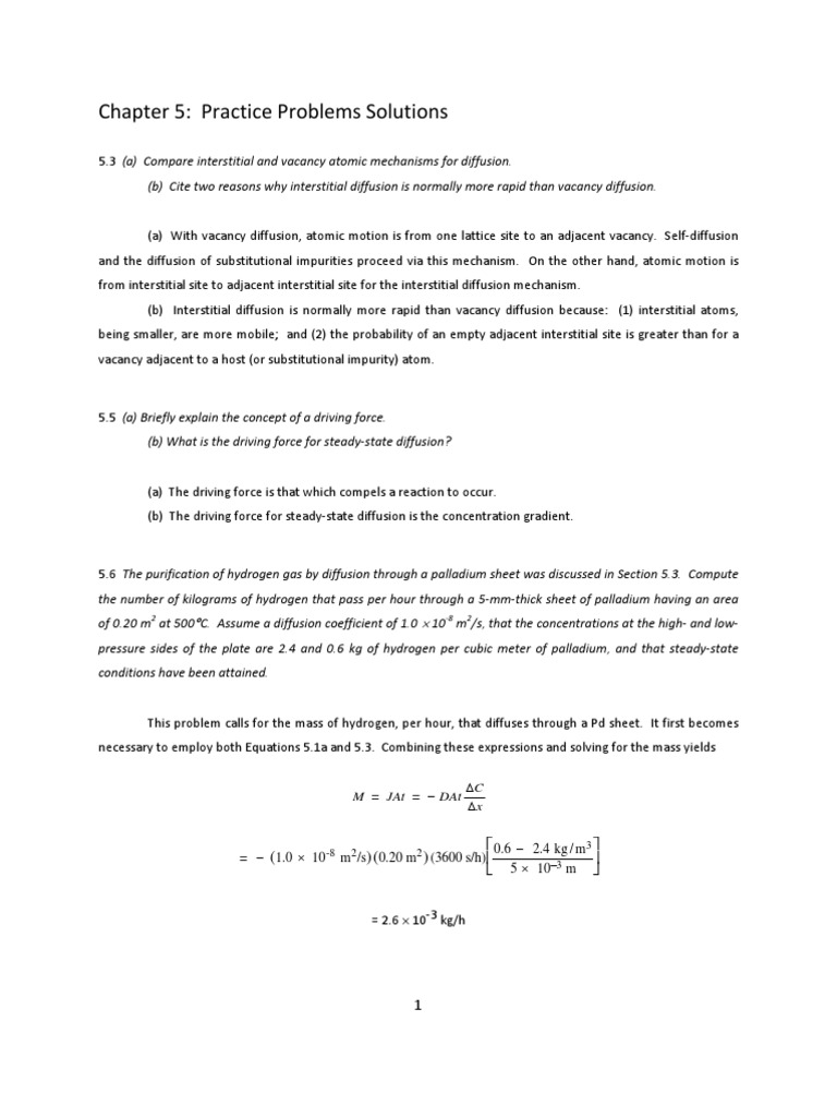 Chapter 5 Practice Problems Solutions | PDF | Diffusion | Palladium
