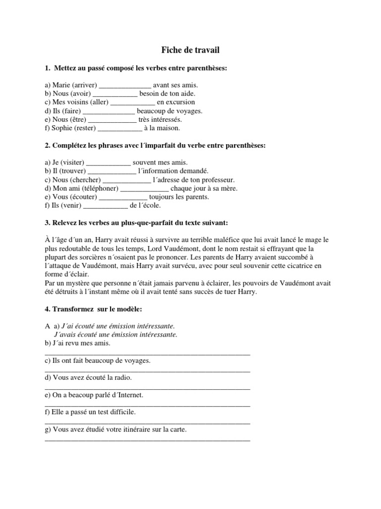 Exercices Le Plus Que Parfait | PDF