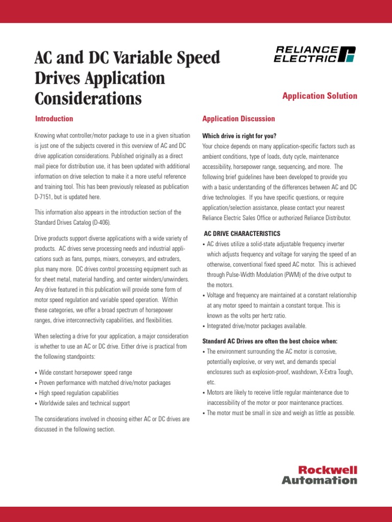 AC DC Drives Application Consideration | PDF | Electric Motor | Power ...