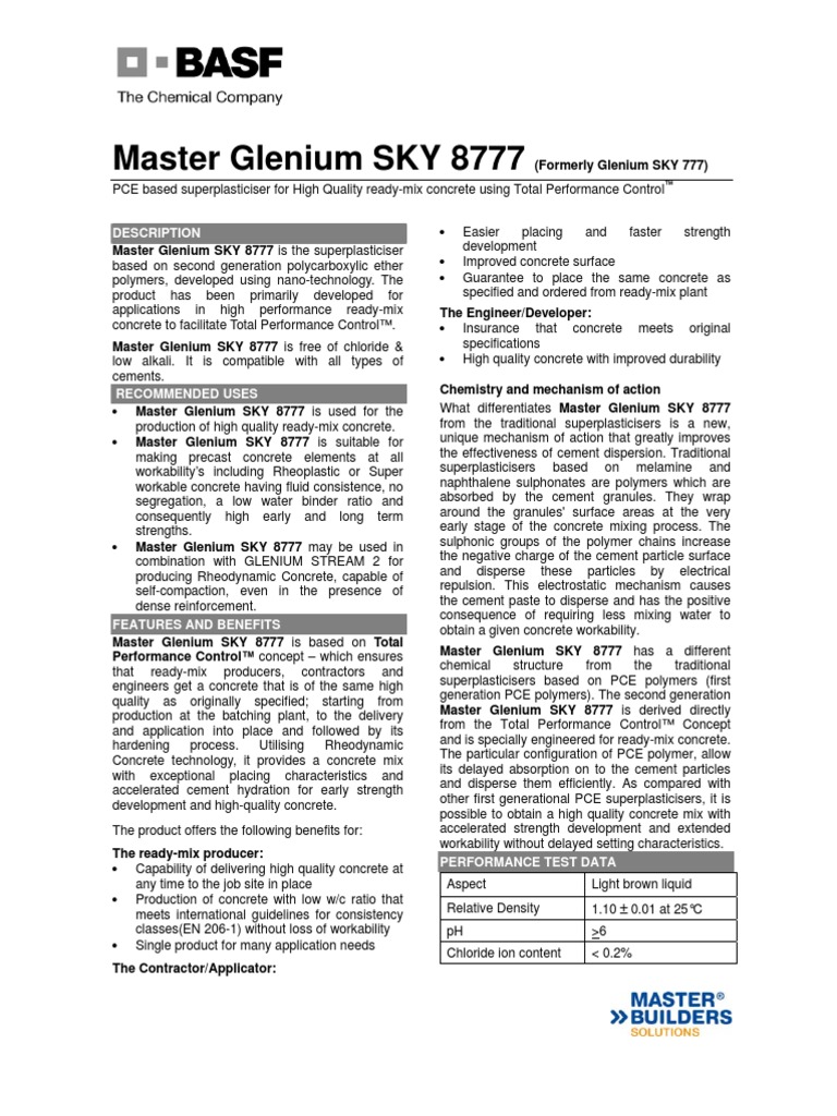 Master Glenium SKY 8777 v1 | PDF | Concrete | Cement