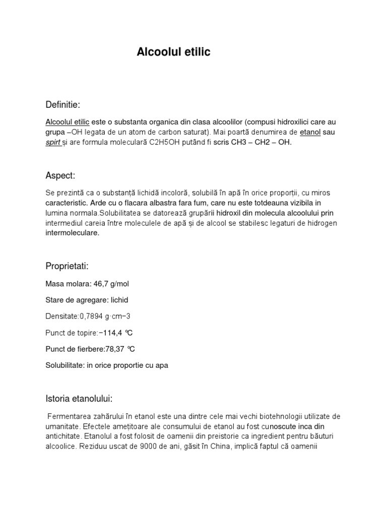 Alcoolul Etilic | PDF
