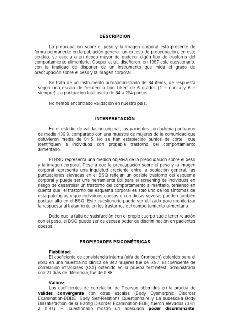 MEDICINA - Test-BSQ - Cuestionario Sobre La Imagen Corporal ...