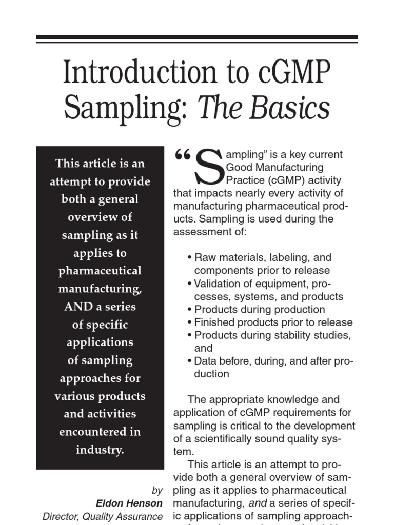 A Pocket Guide to cGMP Sampling | Tablet (Pharmacy) | Sampling (Statistics)