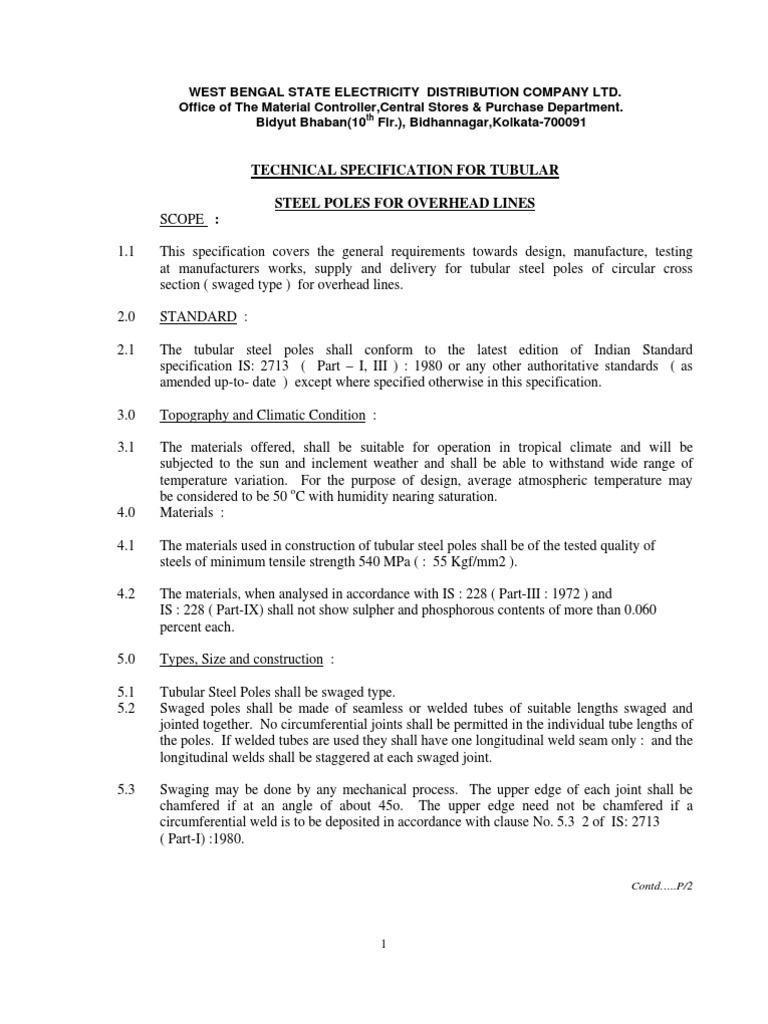 Tubular Steel Poles Specification | PDF | Specification (Technical ...
