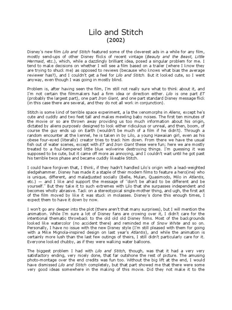 Lilo & Stitch Review: Strong Ending, Weak Start | PDF | Leisure