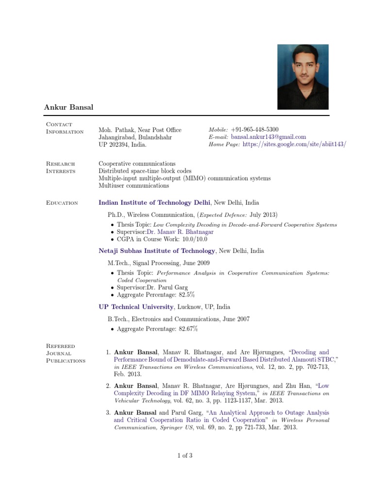 Ankur Bansal CV | PDF | Mimo | Electrical Engineering