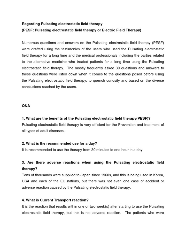 Regarding Pulsating Electrostatic Field Therapy | PDF | Cancer | Therapy