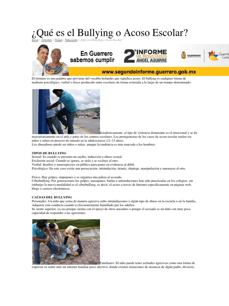 Qué Es El Bullying o Acoso Escolar | PDF | Abuso infantil | Violencia